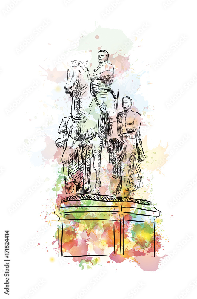Watercolor sketch of Statue in New York city, USA in vector ...