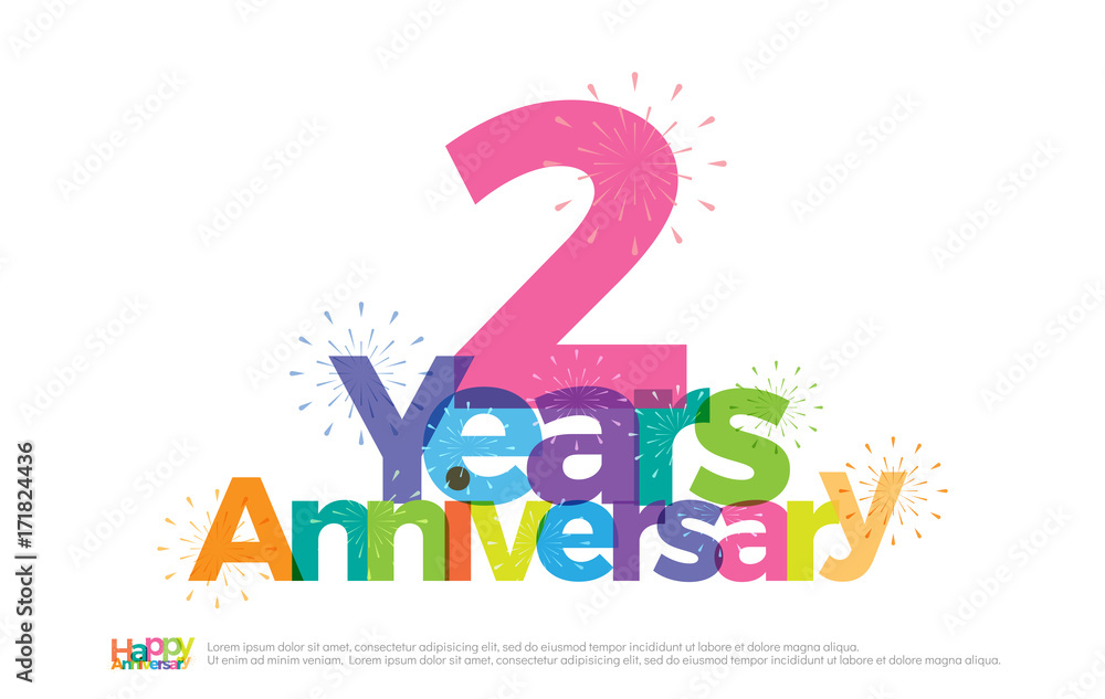 2 years anniversary celebration colorful logo with fireworks on white ...