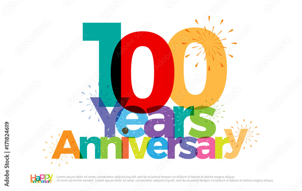 100 years anniversary celebration colorful logo with fireworks on white ...
