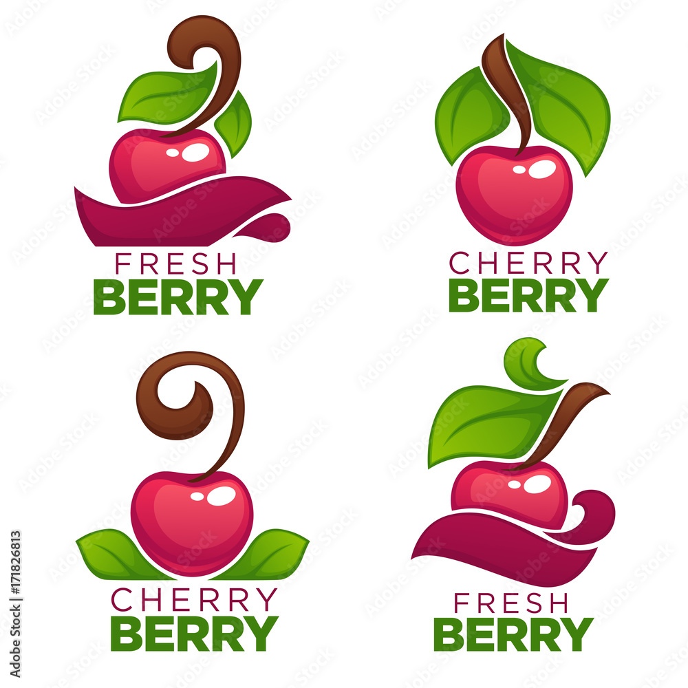vector collection of juice stickers and cherry berry logo, symbols and ...