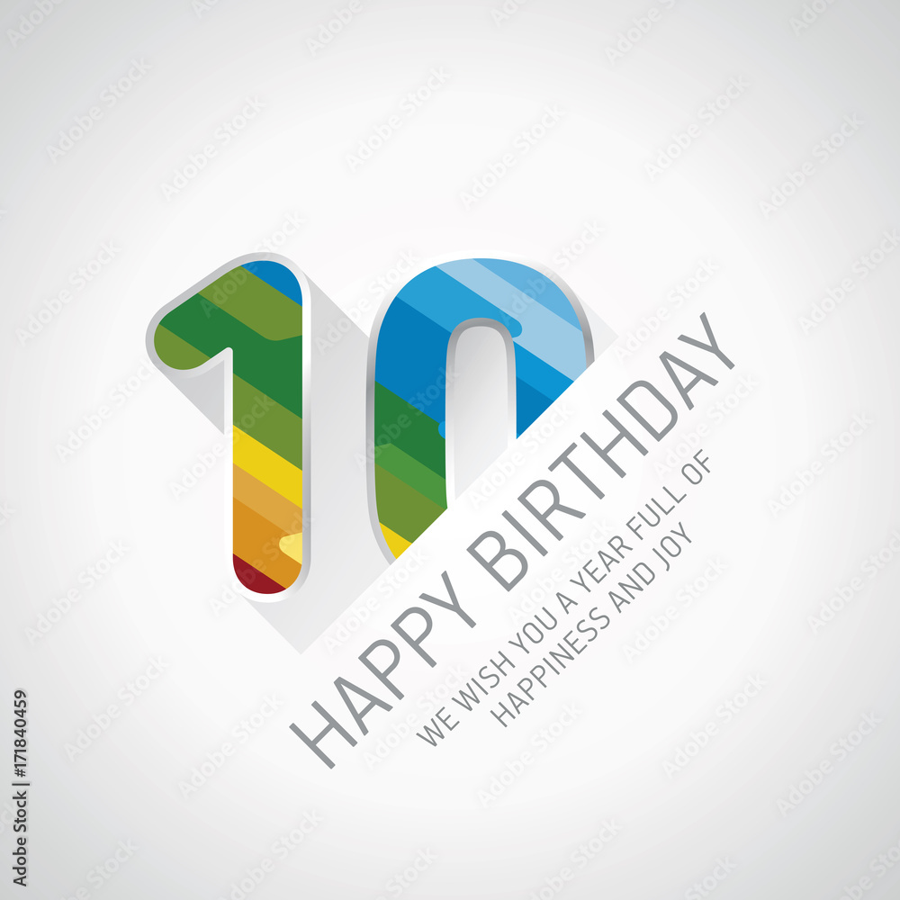 Happy 10th Birthday color design greeting card Stock Vector | Adobe Stock