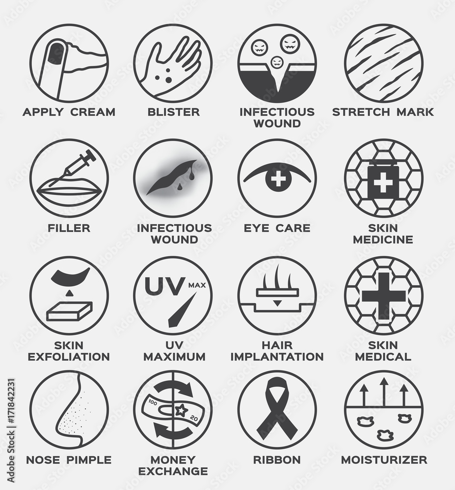 skin icon vector / cream blister infected wound stretch mark filler eye ...