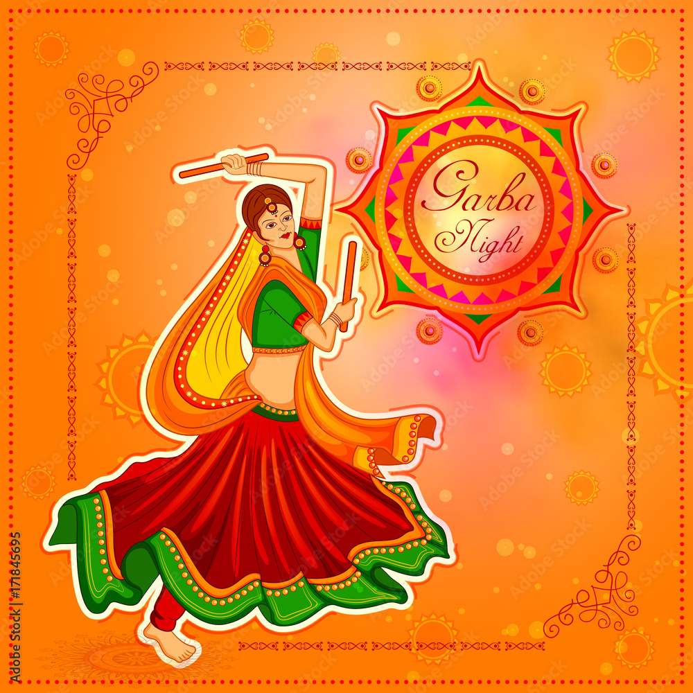 People performing Garba dance on poster banner design for Dandiya Night ...