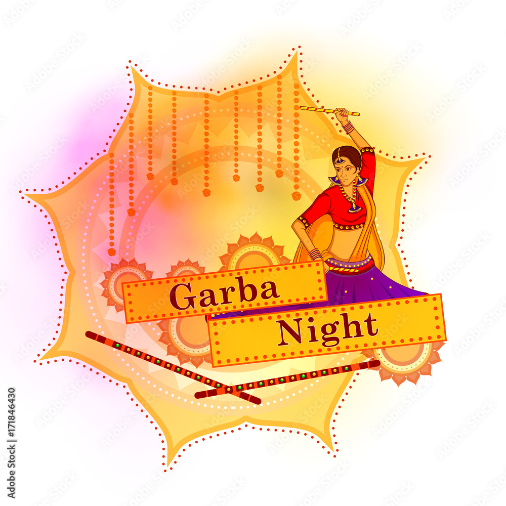 People performing Garba dance on poster banner design for Dandiya Night ...