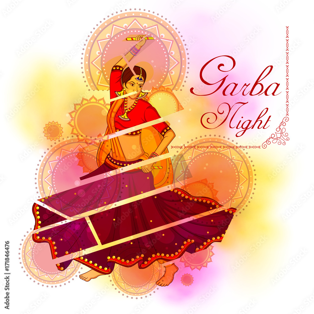 People performing Garba dance on poster banner design for Dandiya Night ...