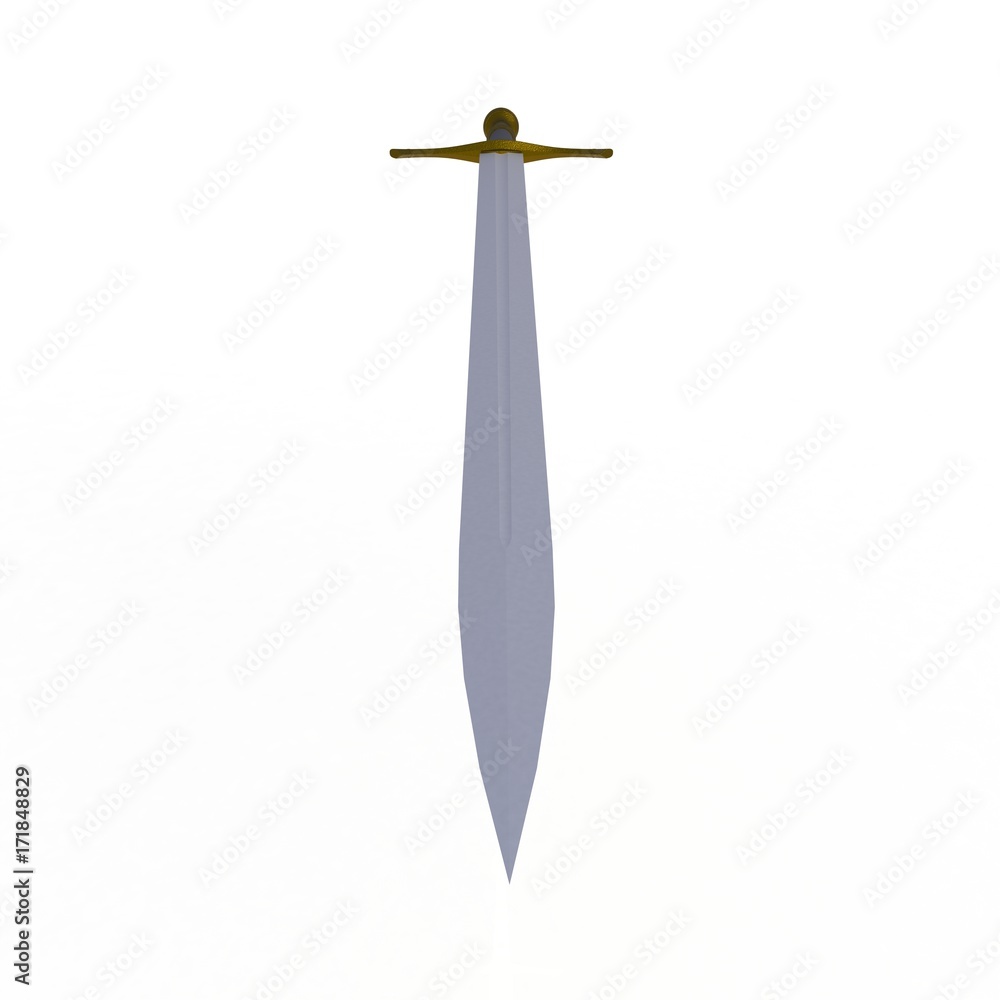 Sword displayed by top view, isolated on white background, 3D rendering ...