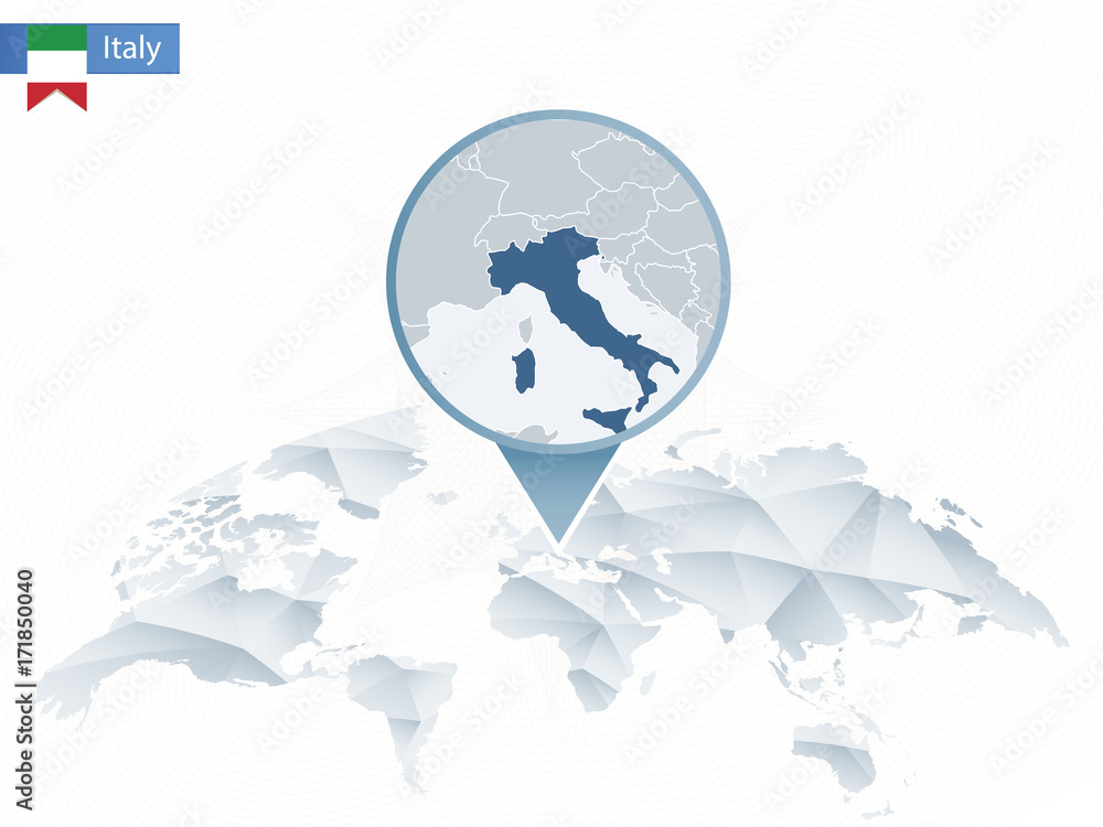 Abstract rounded World Map with pinned detailed Italy map. Stock Vector ...