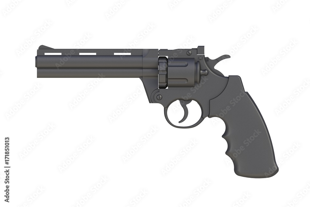 Beside view of black revolver 357 magnum isolated on white background ...