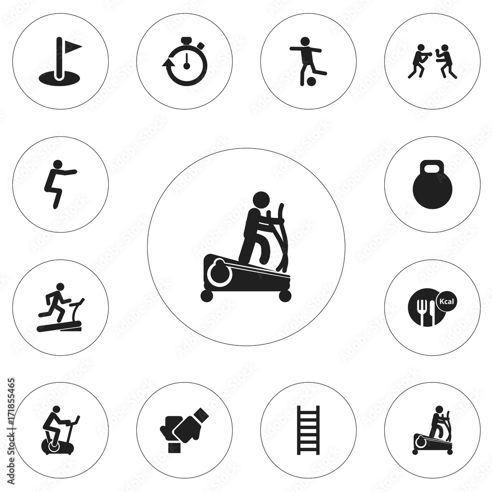 Set Of 12 Editable Exercise Icons. Includes Symbols Such As Healthy ...