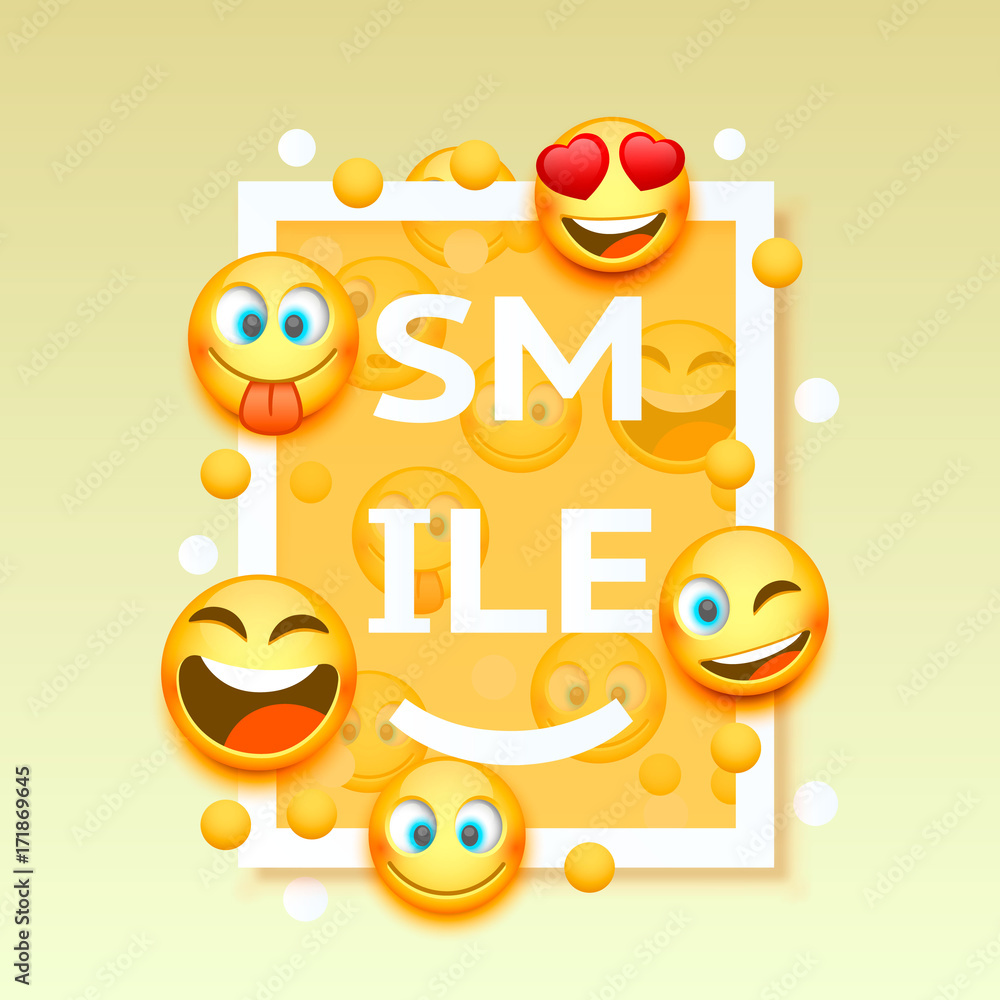 Smiley faces design elements. Vector illustration. Background with ...