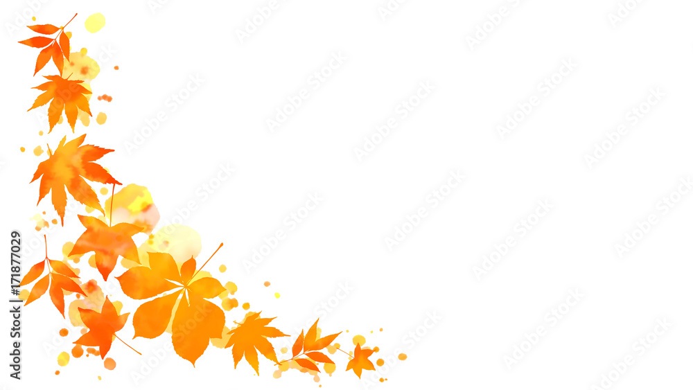 Corner border frame of vibrant orange and red autumn leaves and ...