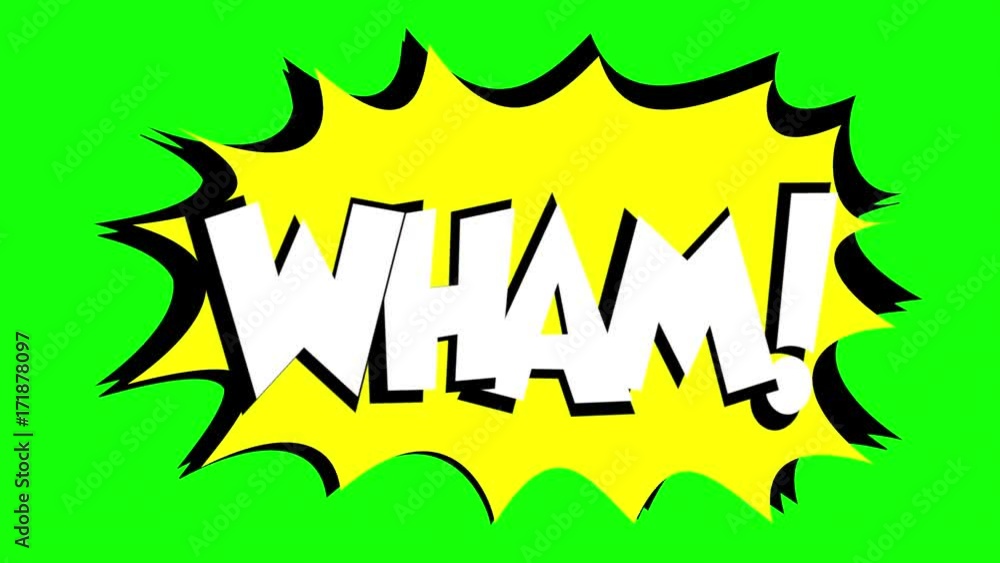 A comic strip speech bubble cartoon animation, with the words Thud Wham ...