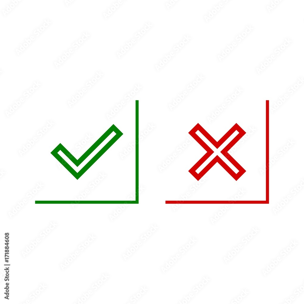 Checkmark and x or confirm, Check mark and x icon Stock Vector | Adobe ...