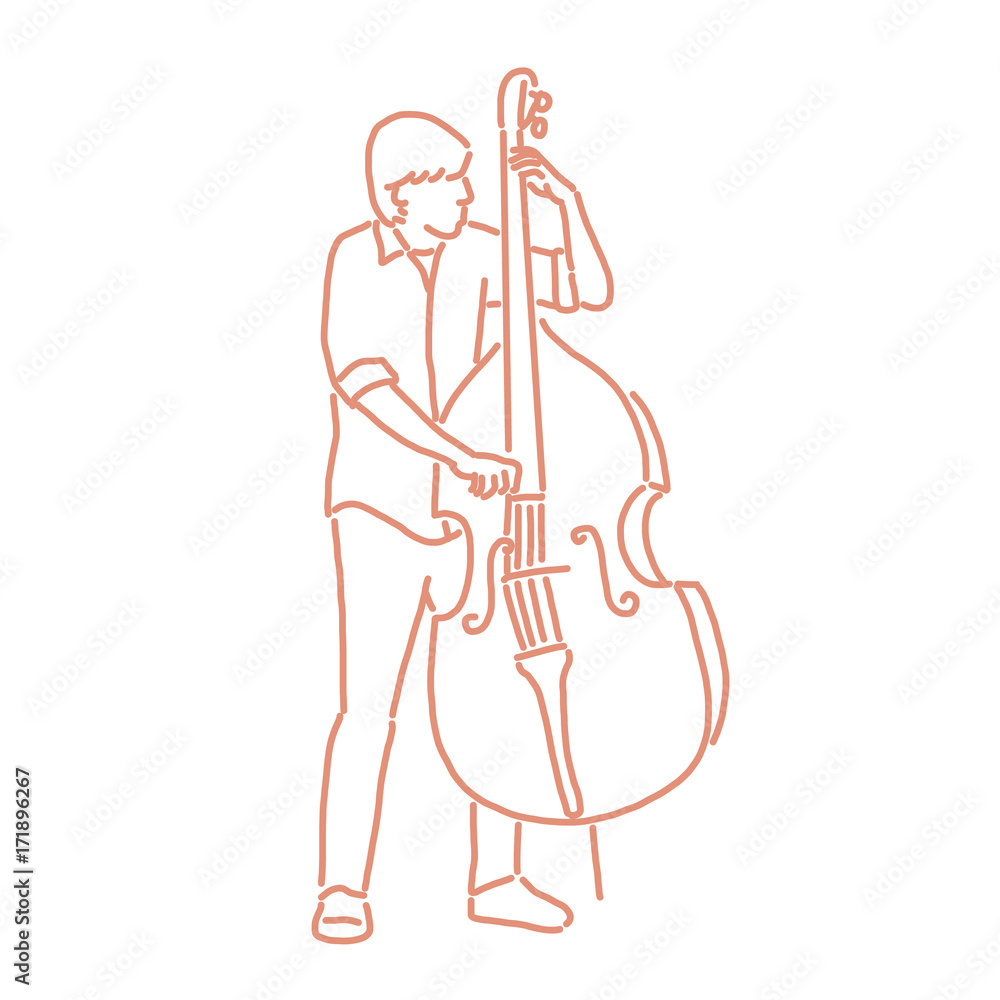 jazz musician with an instrument. line drawing. hand drawn. vector ...