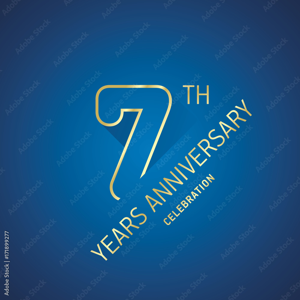 Anniversary 7th years celebration logo gold blue greeting card Stock ...