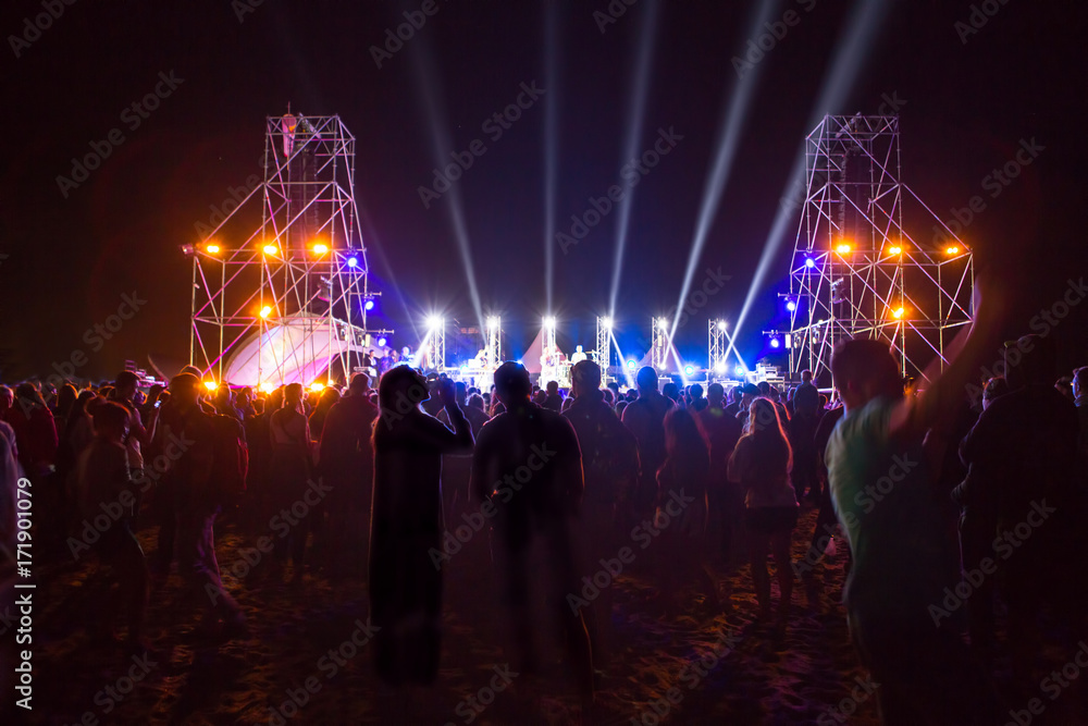 Crowd raising their hands and enjoying great festival party. Rock ...