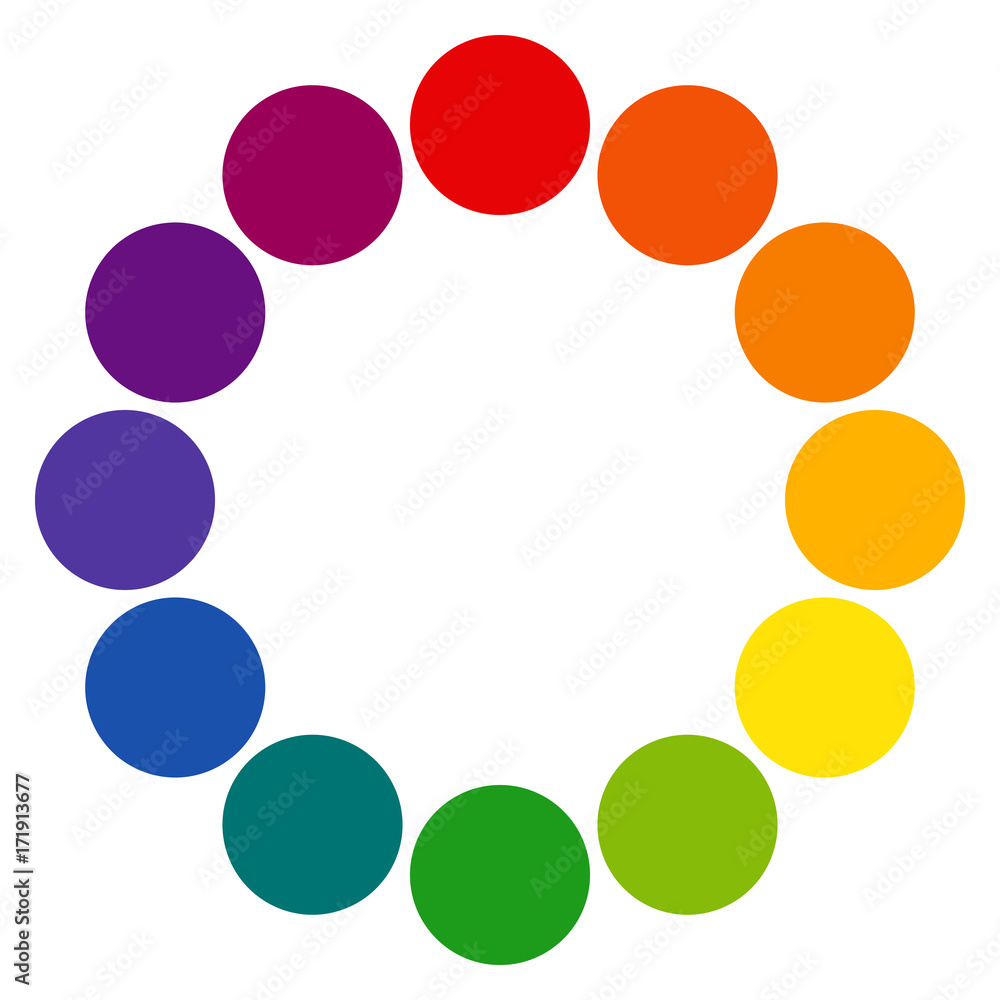 12 sectioned RYB (red, yellow, blue; used by artists) color wheel with ...
