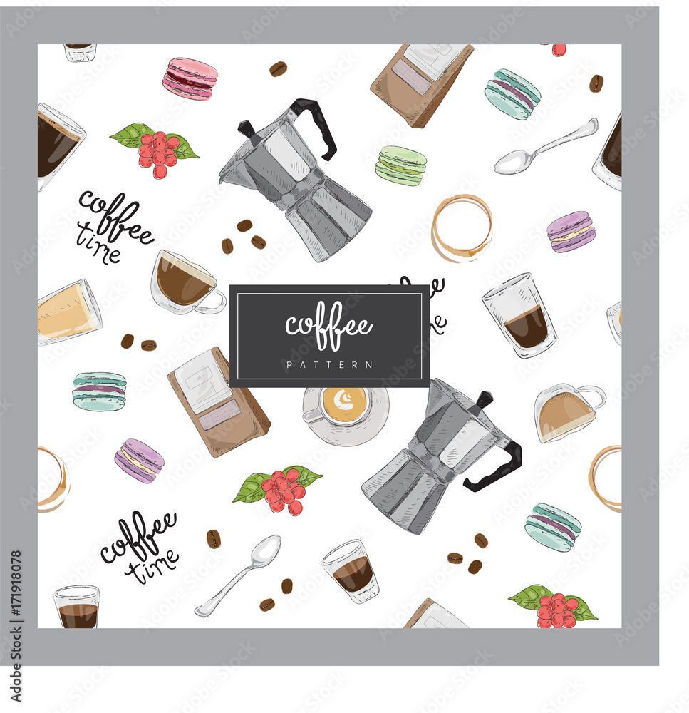 coffee cafe pattern seamless illustration vector vintage banners ...