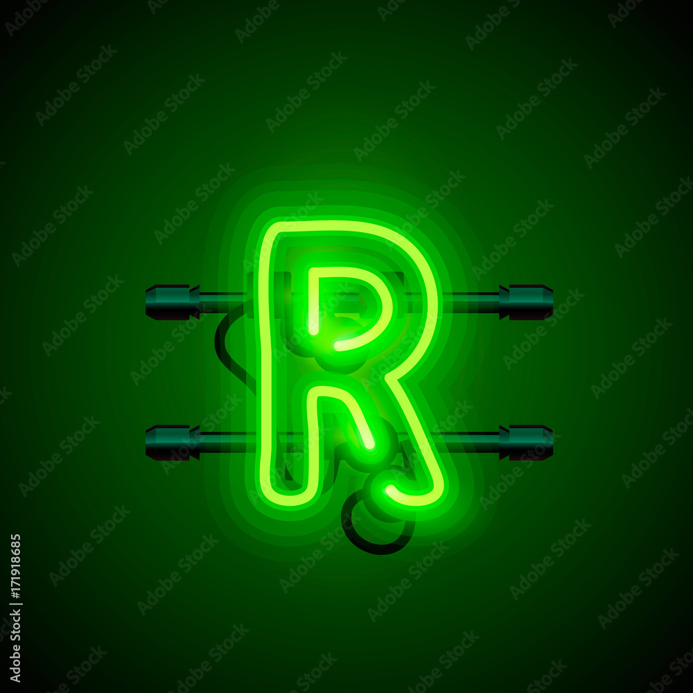 Neon font letter r, art design singboard. Vector illustration Stock ...