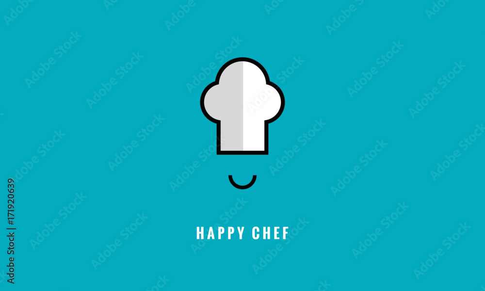 Chef Hat with Happy Smiley Face (Line Art Vector Illustration in Flat ...