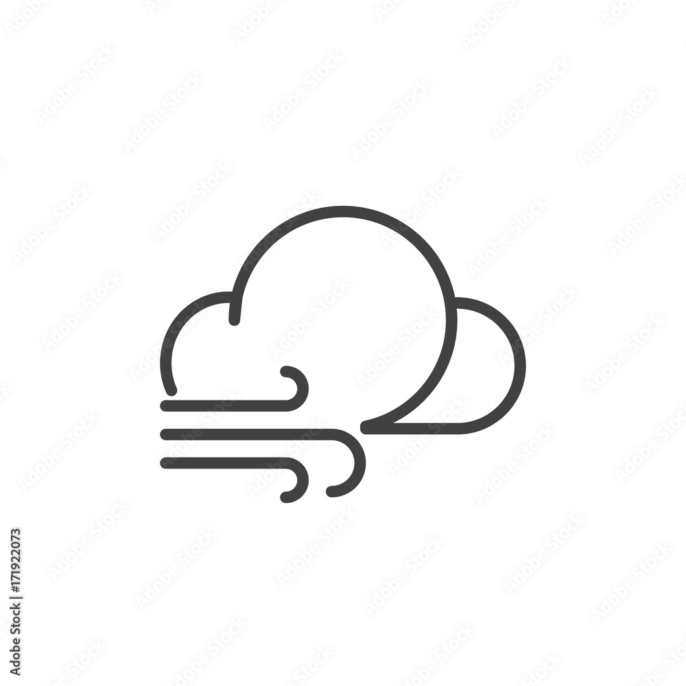 Windy weather line icon, outline vector sign, linear style pictogram ...