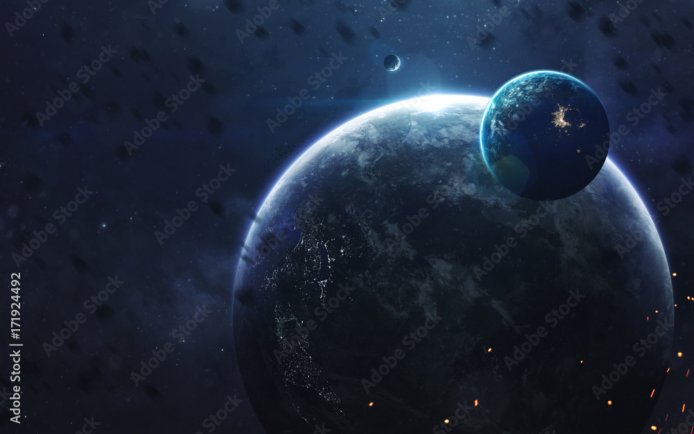 Endless universe, science fiction image, dark deep space with giant ...