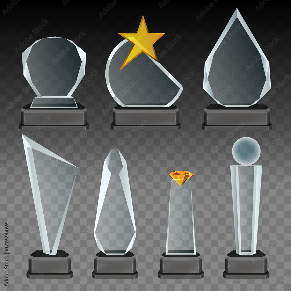 Vector glass transparent trophy and award set Stock Vector | Adobe Stock