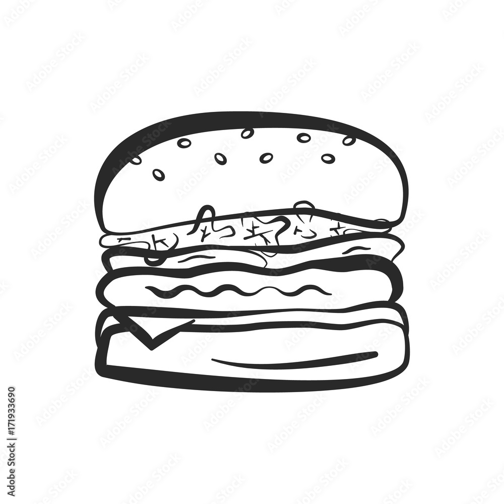 Black isolated vector outline hamburger icon. Minimalistic cartoon ...
