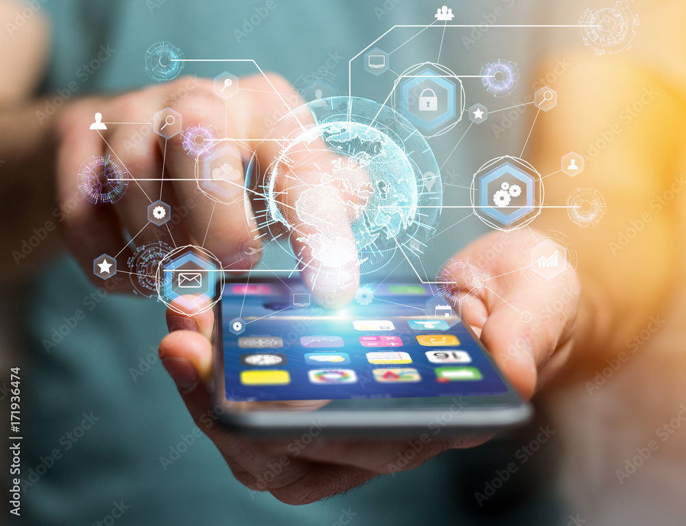 International business network connection displayed on a futuristic ...