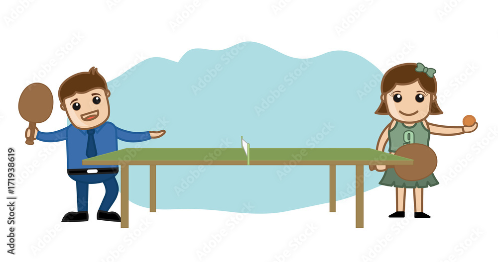 Happy Boy and Girl Playing Table Tennis - Cartoon Vector Illustration ...