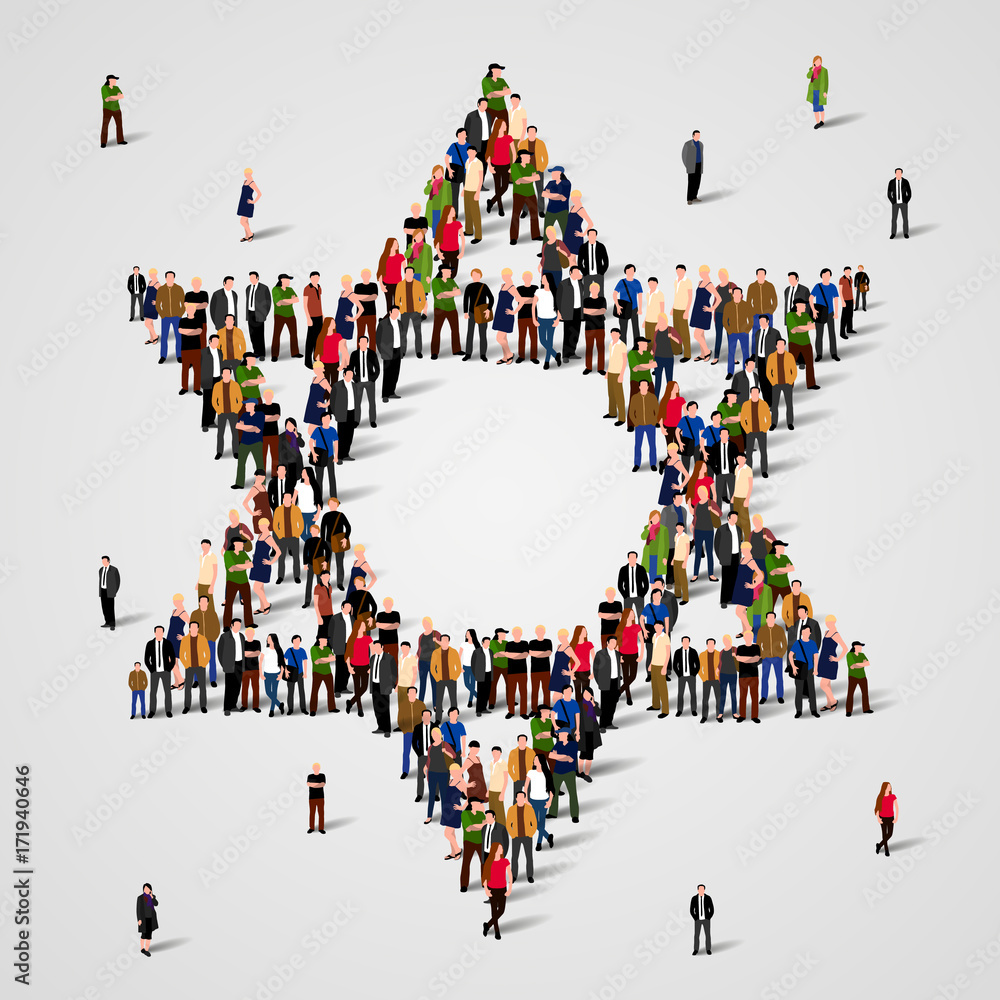 Large group of people in the Star of David shape. Judaism sign. Jewish ...