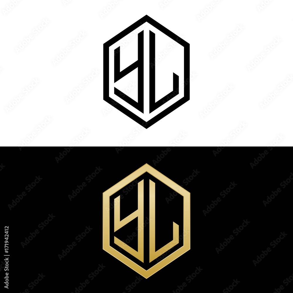 initial letters logo yl black and gold monogram hexagon shape vector ...