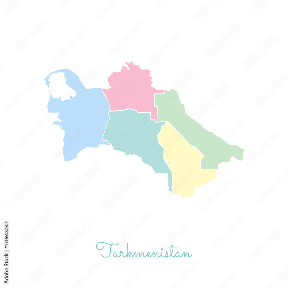 Turkmenistan region map: colorful with white outline. Detailed map of ...