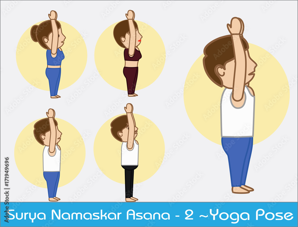 Yoga Cartoon Vector Poses - Surya Namaskar Step - 2 Stock Vector ...