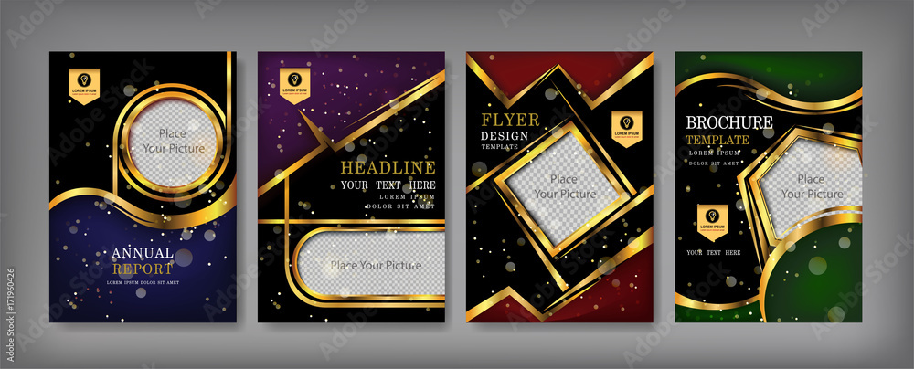 Gold cover Annual report template, golden cover design, brochure flyer ...