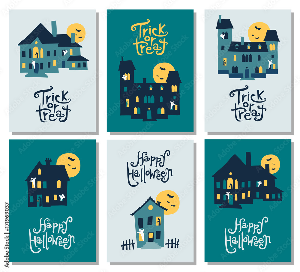 Set of 6 Halloween cards: party invitation, greeting, cards, flyer ...