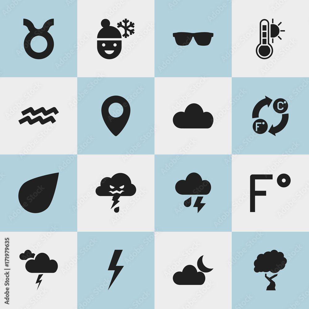Vecteur Stock Set Of 16 Editable Climate Icons. Includes Symbols Such ...
