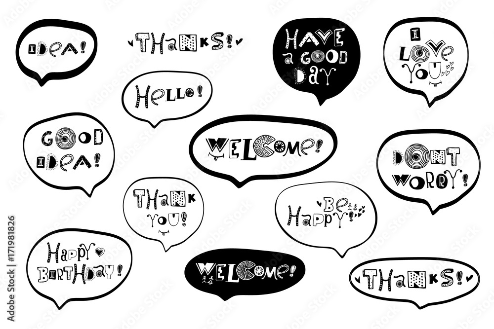 Vector set of hand drawn lettering phrase and illustrations. Modern ...