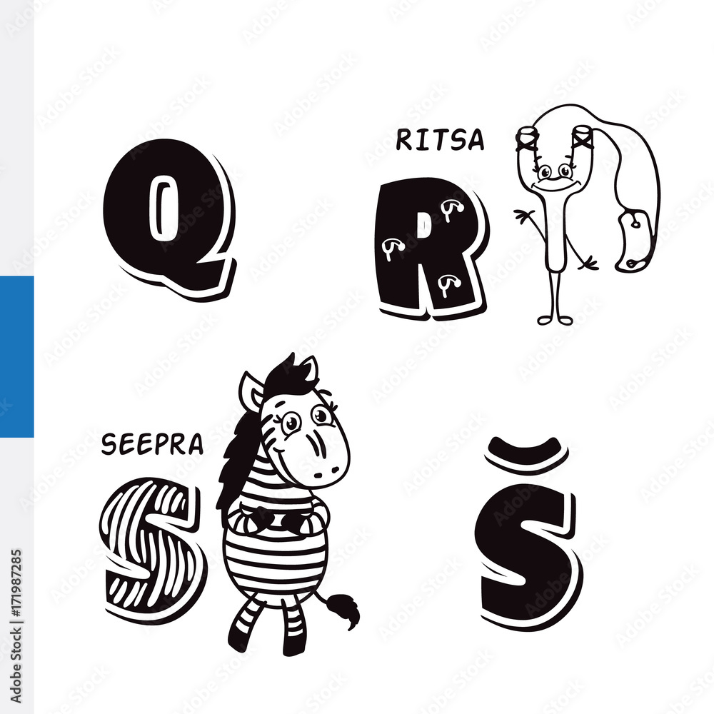 Finnish alphabet. Slingshot, Zebra. Vector letters and characters ...