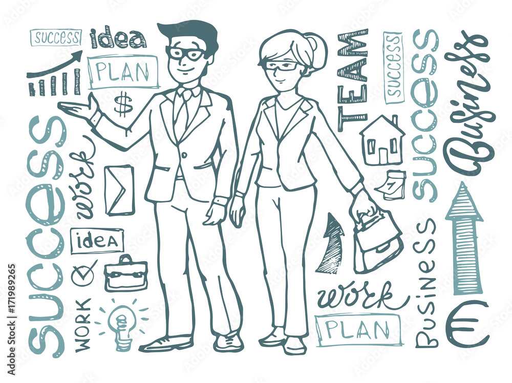 Manager cartoon character. Concept of teamwork analyzing project on ...