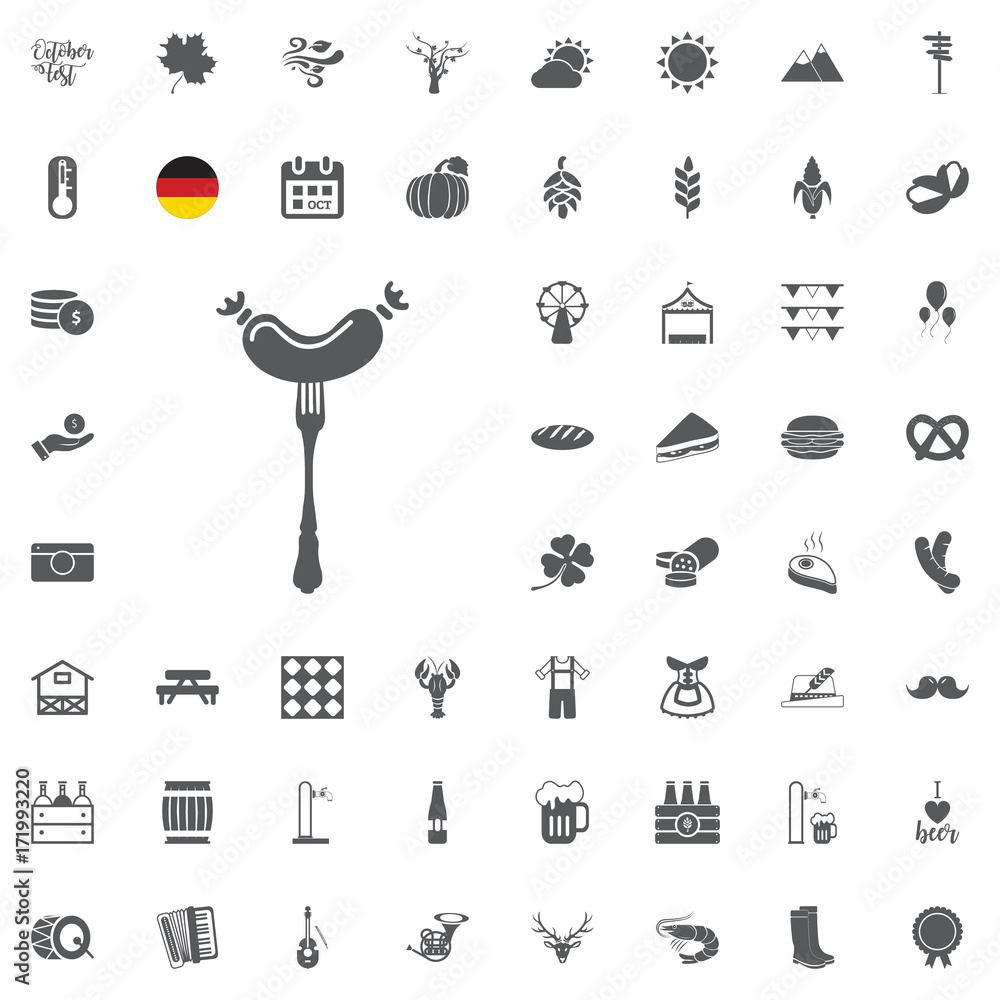 Octoberfest icon set. German food and beer symbols isolated on white ...