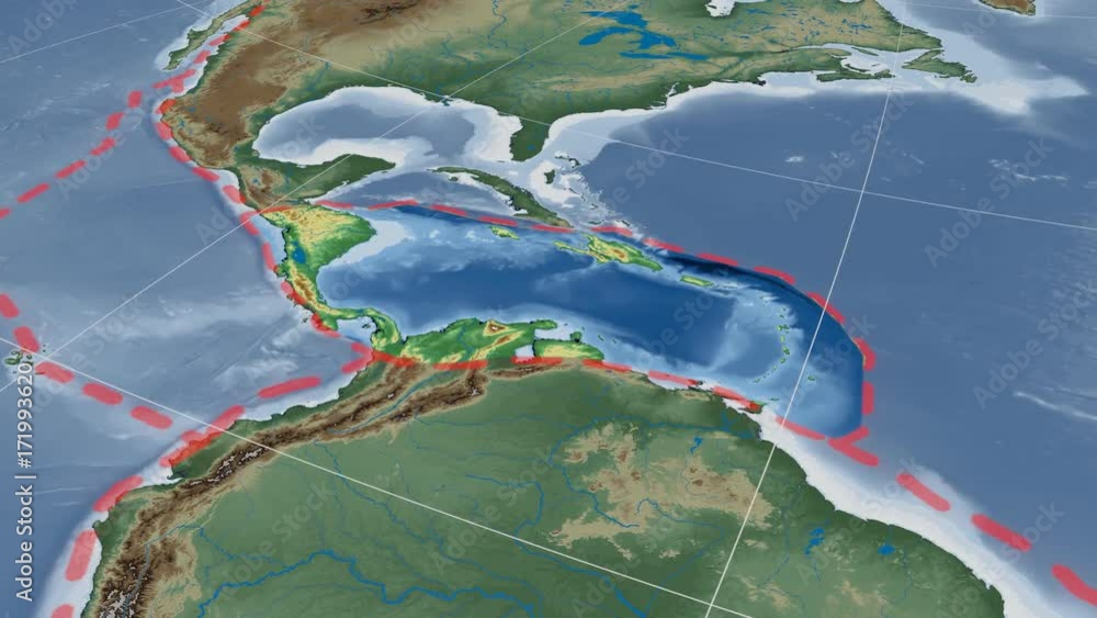 Caribbean tectonic plate extruded and rotated against the map in the ...