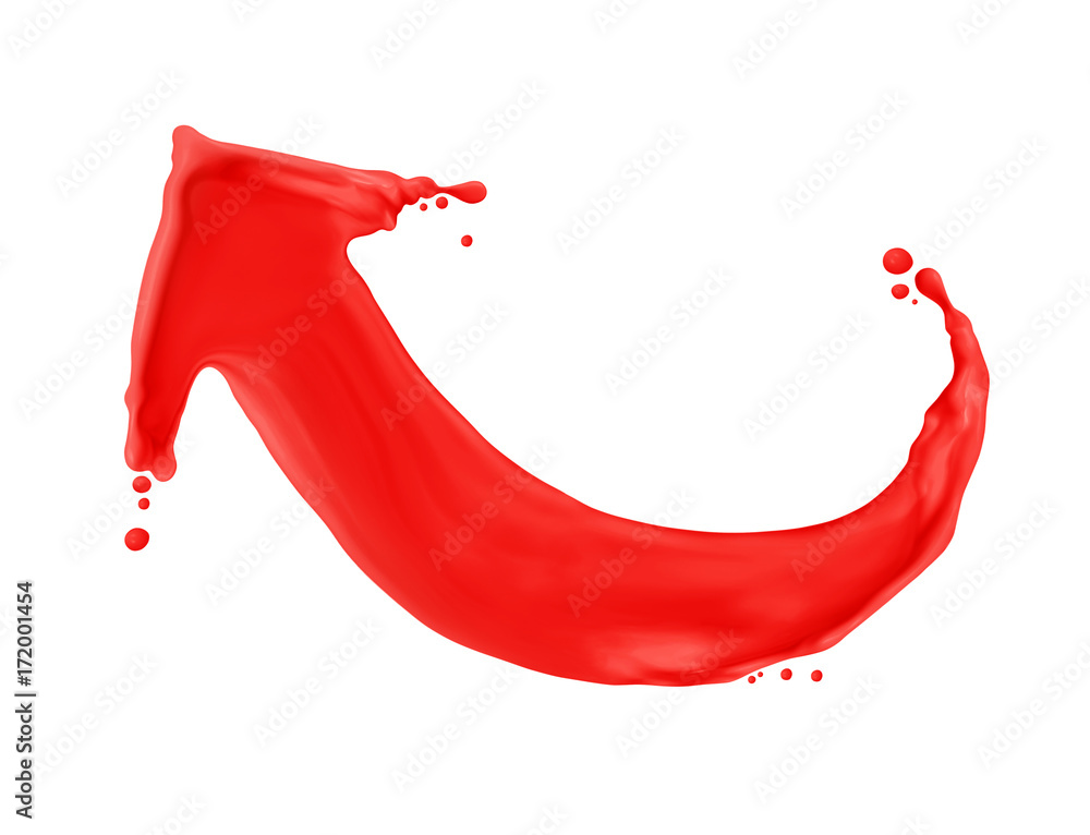 Red arrow made of a splash of paint, isolated on white background Stock ...