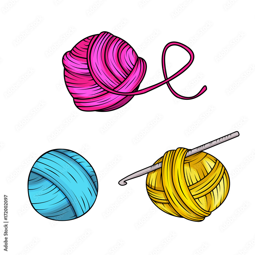 Yarn ball set in cartoon style Stock Vector | Adobe Stock