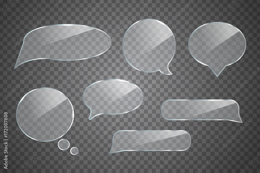 Vector set of realistic isolated glossy glass speech bubbles for ...