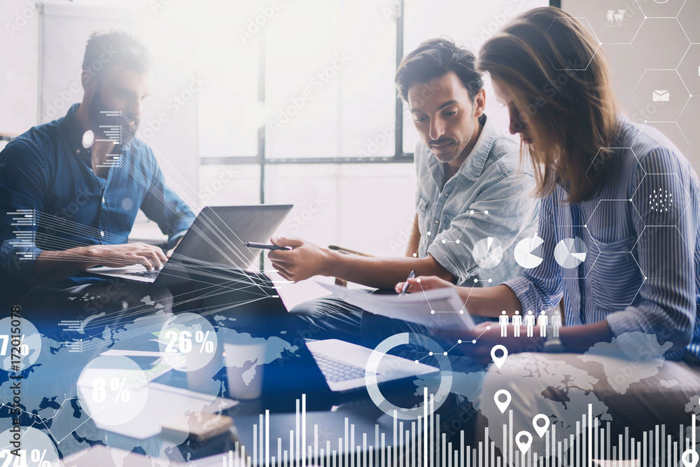 Concept of digital diagram,graph interfaces,virtual screen,connections ...