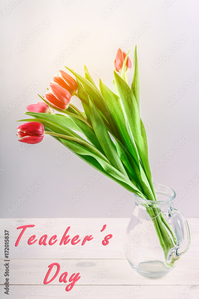 Happy teachers day with tulip flower, message for teacher in special ...