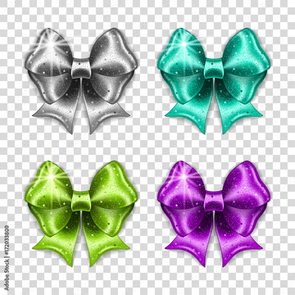 Set of colorful gift bows on transparent background. Vector ...