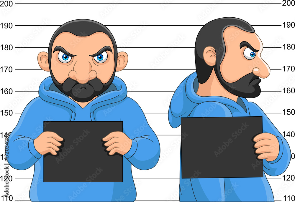 Arrested man posing for mugshot holding a signboard Stock Vector ...