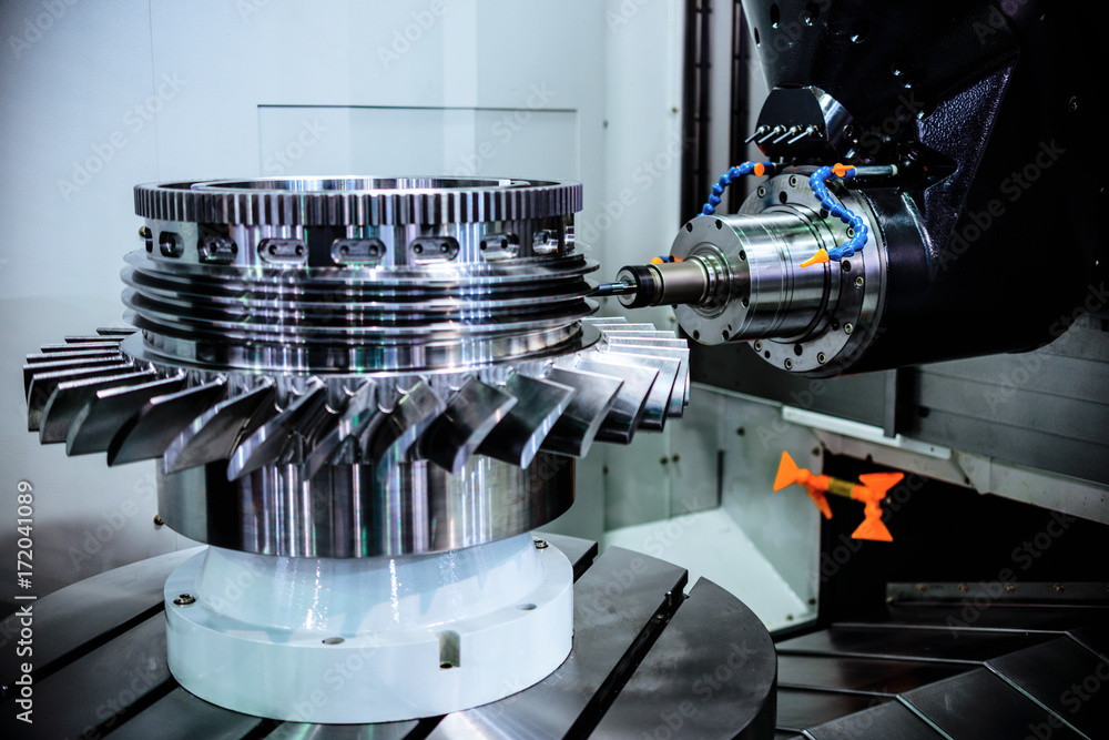 Poster A modern CNC milling machine makes a turbine wheel. – Muurposter ...